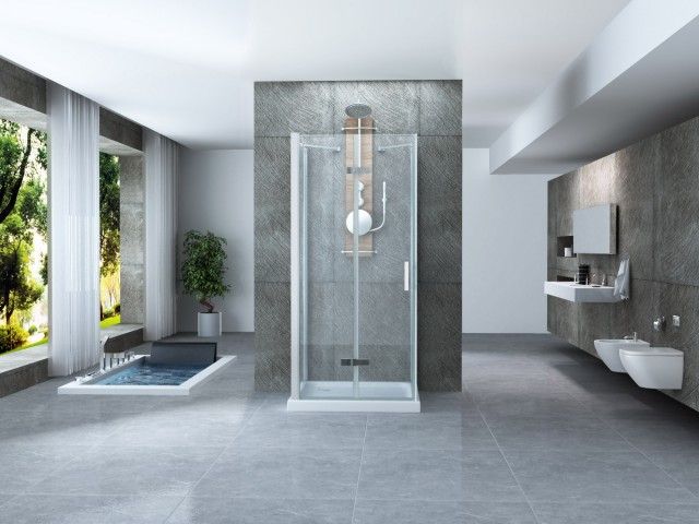 3 sided shower cabin for middle-of-the-room installation with folding ...