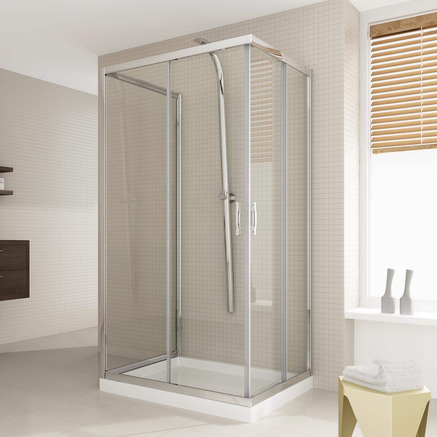 3 sided shower cabin, sliding system with visible track, 198cm height ...