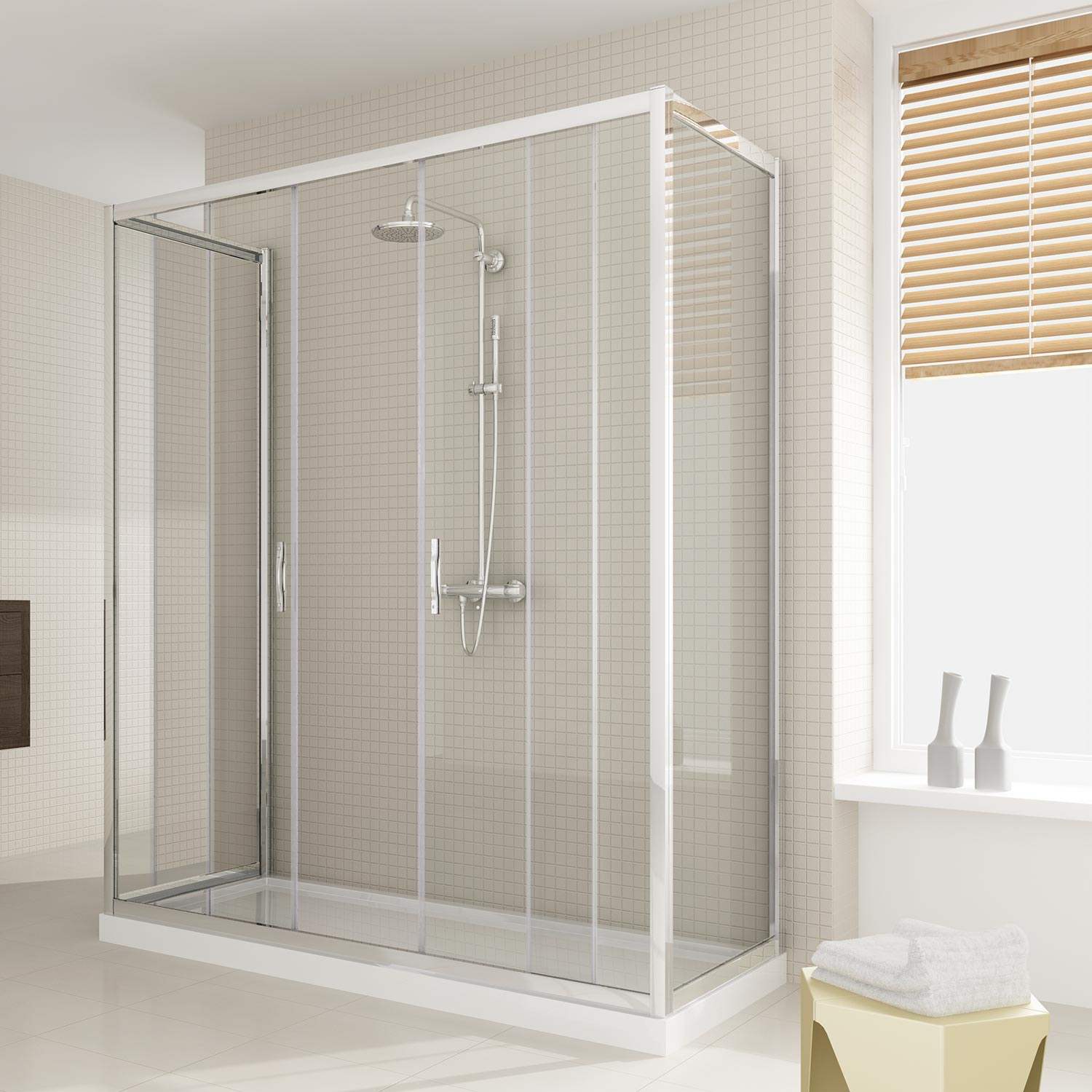 3 sided shower cabin, double sliding door, 185 or 198 cm height ...