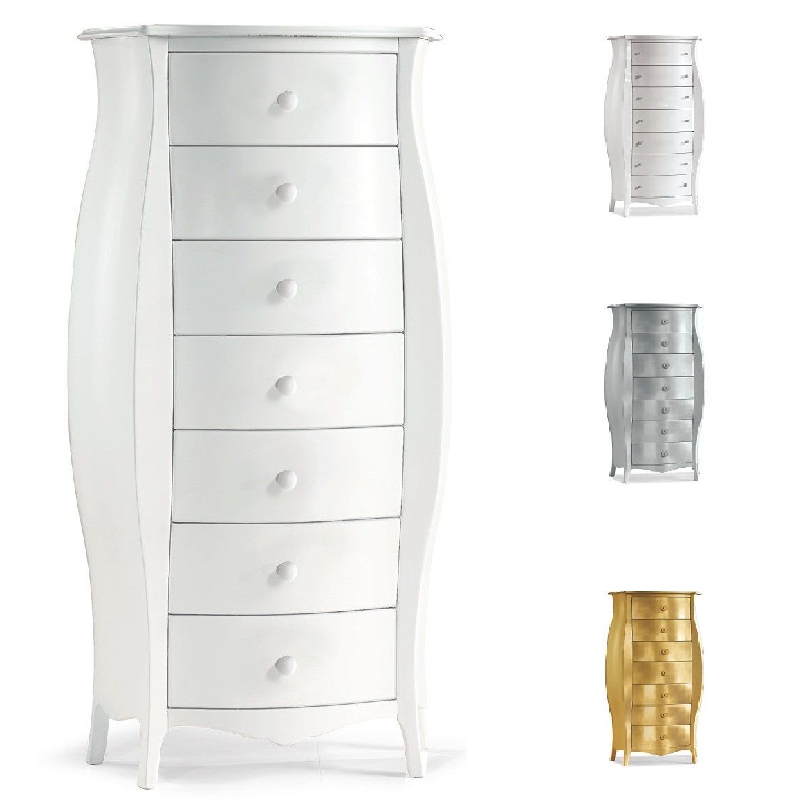 Meuble Chiffonnier semainier Sofia bombé 7 tiroirs, blanc mat ...