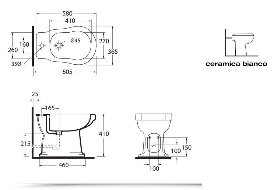 Bidet con Inodoro serie Clásica, con drenaje por muro o suelo, opcional ...