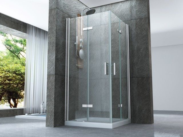 Corner shower cabin with h195 bifold opening doors, 8mm transparent glass
