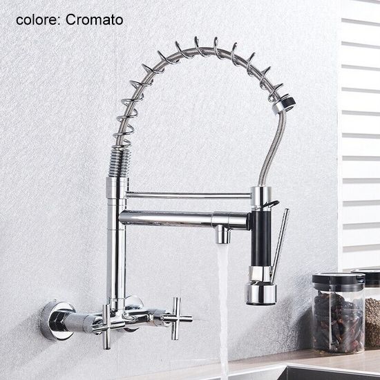 Wall-mounted kitchen tap with pull-out spray available in black chrome ...