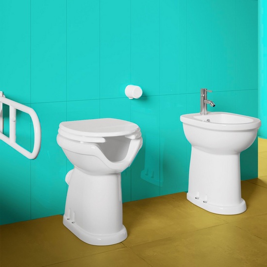 Pegaso bidet and wc with front opening wall or floor drain