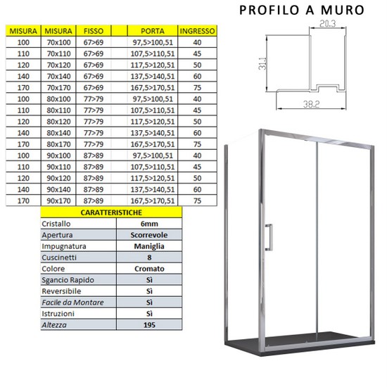 Shower Box with sliding door and fixed door in various sizes 6 mm clear ...