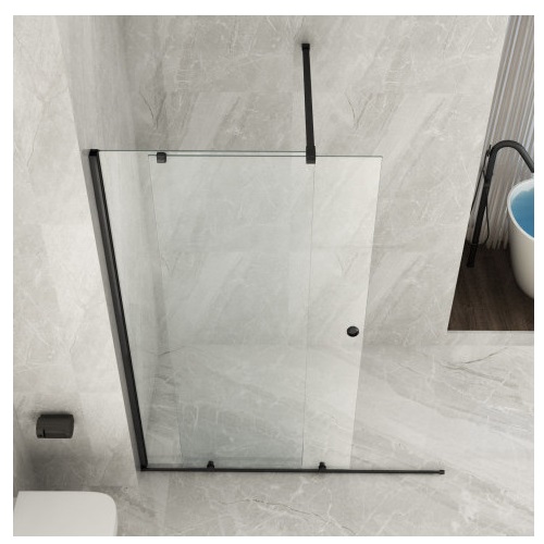 Sliding walk-in shower wall with black profiles 8 mm clear glass PR039